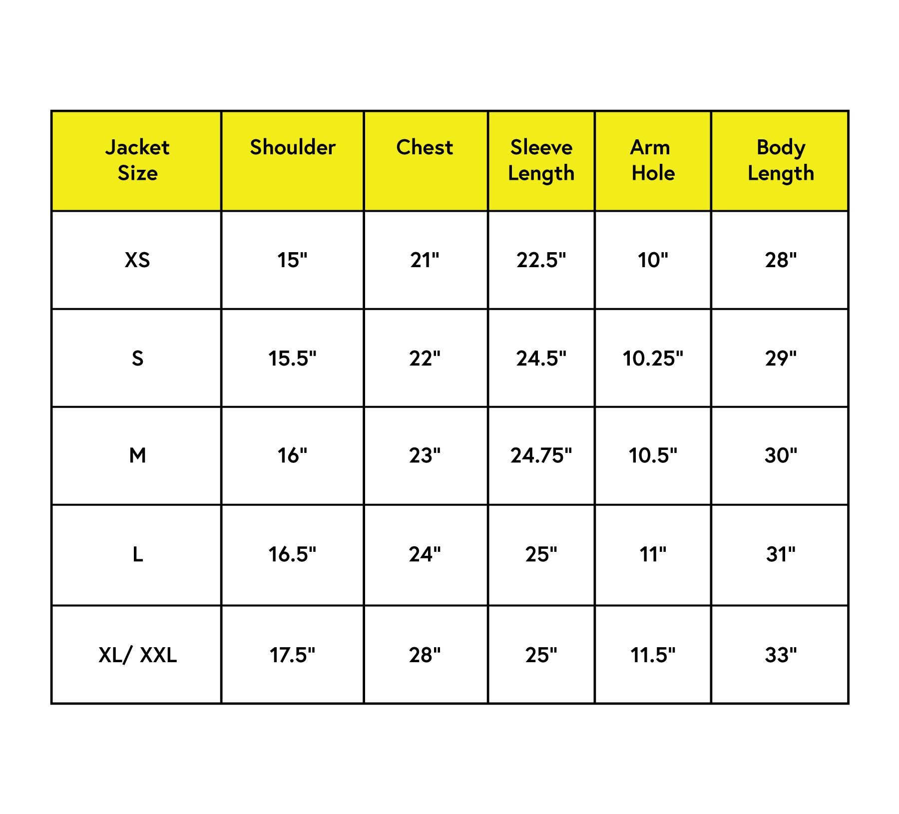 Jacket Sizing Info – Block Shop